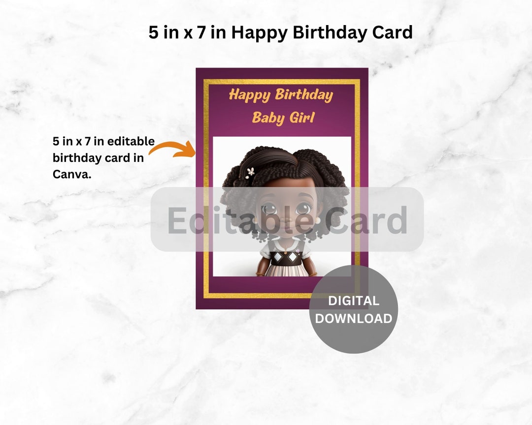Editable Happy Birthday Card for Girls Printable DIY Gift Editable ...