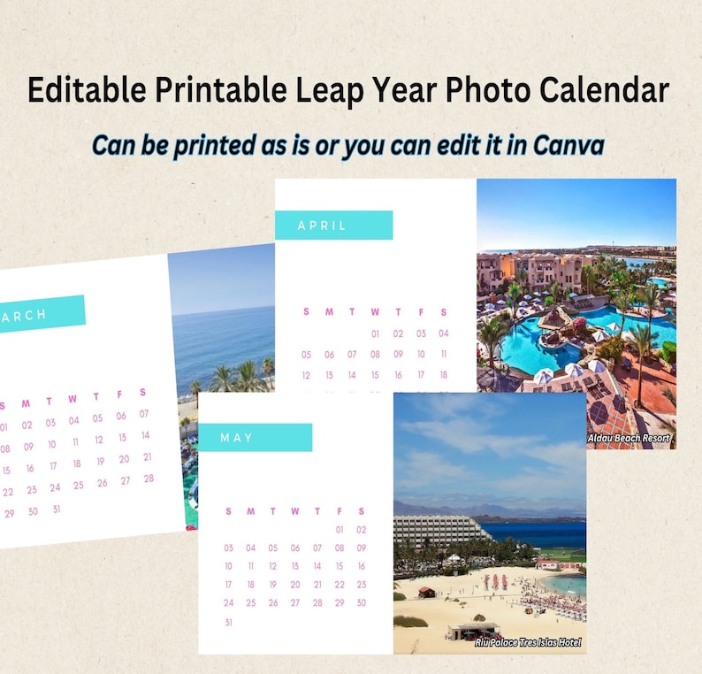 Editable Printable Leap Year Photo Calendar Printable DIY Gift Custom ...