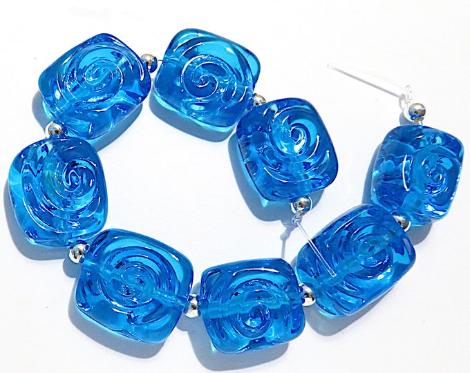 Square Aqua Spiral Tabs, Handmade Glass Lampwork Beads - Etsy
