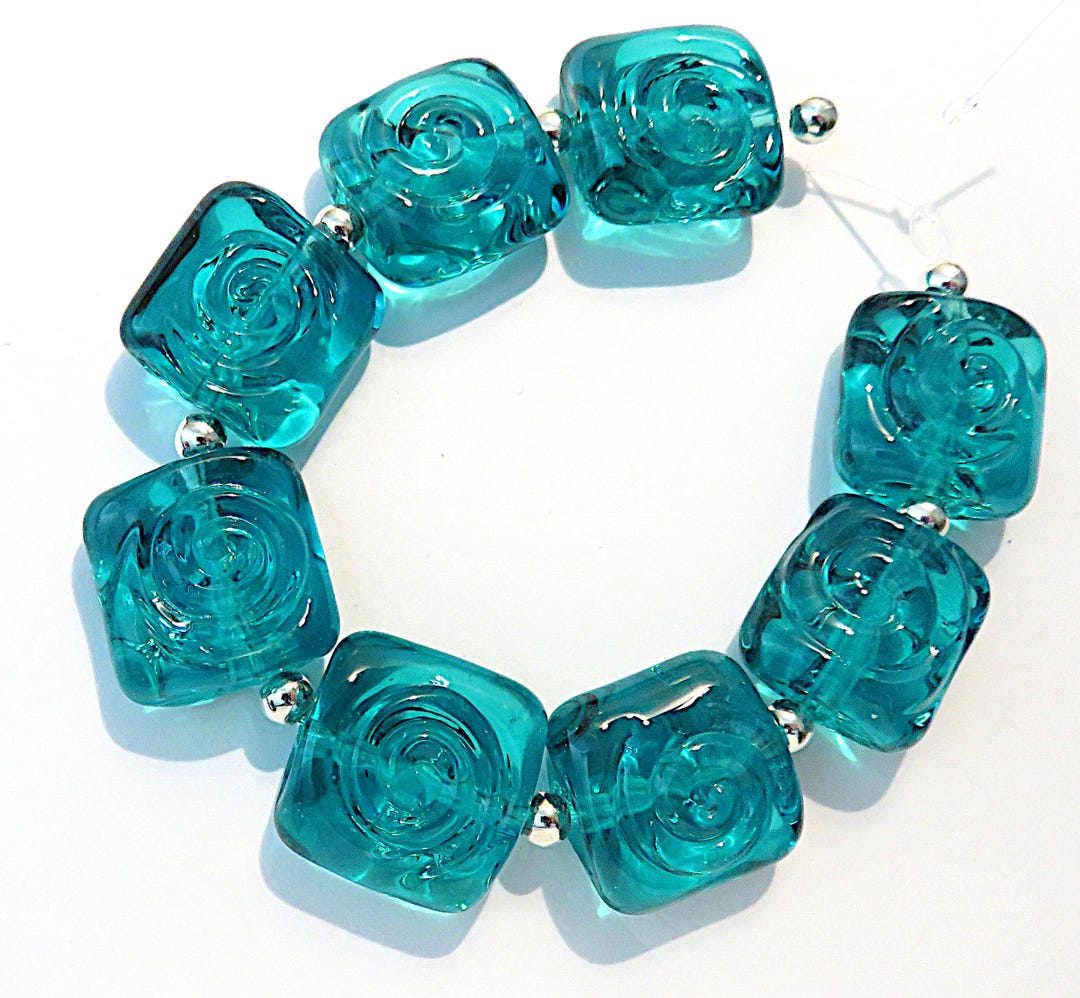 Light Teal Spiral Soft Tabs, Handmade Glass Lampwork Beads - Etsy