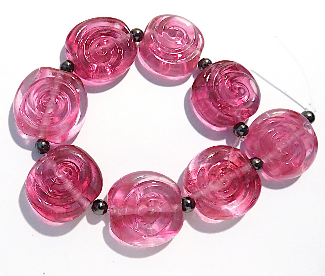 Pink Spiral Tabs, Handmade Glass Lampwork Beads - Etsy