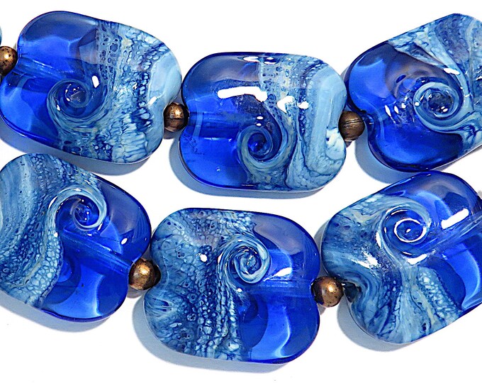 Bright Blue Squeezed Beaches, Glass Lampwork Beads - Etsy