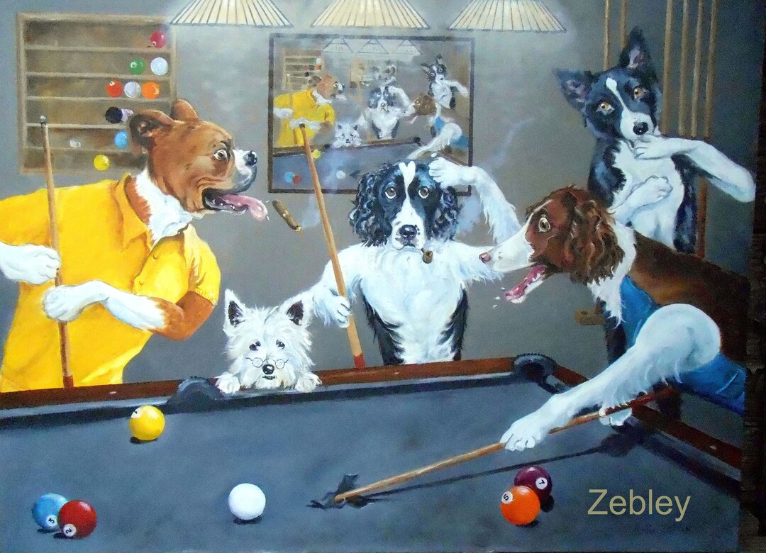 Custom Dogs Playing Pool Oil Painting, Painting From Photos of Your ...