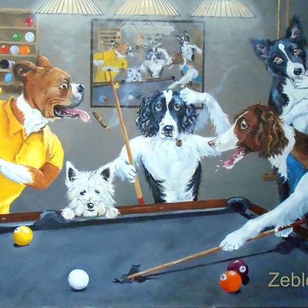 Dogs Playing Pool Painting - Etsy