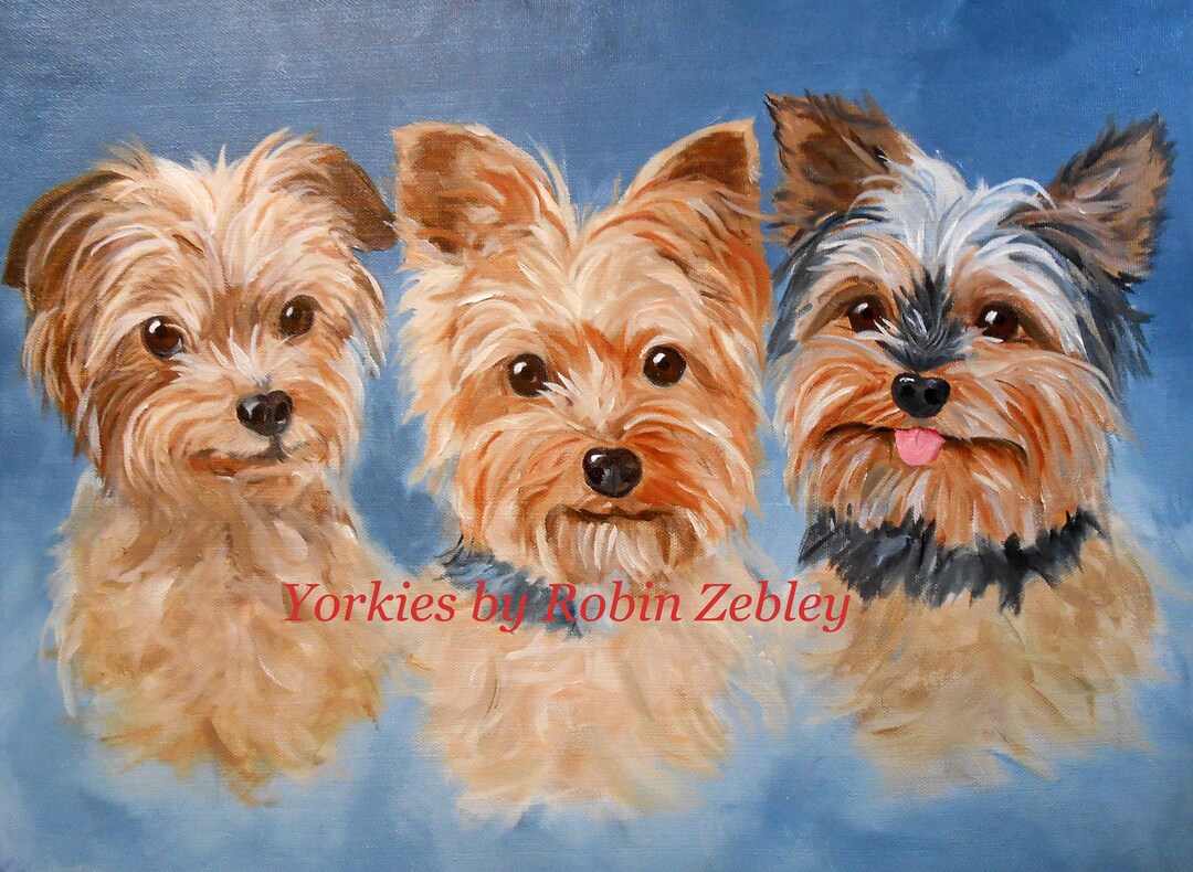 Yorkshire Terrier Art, Large Painting, Family Custom Painting, Yorkie ...