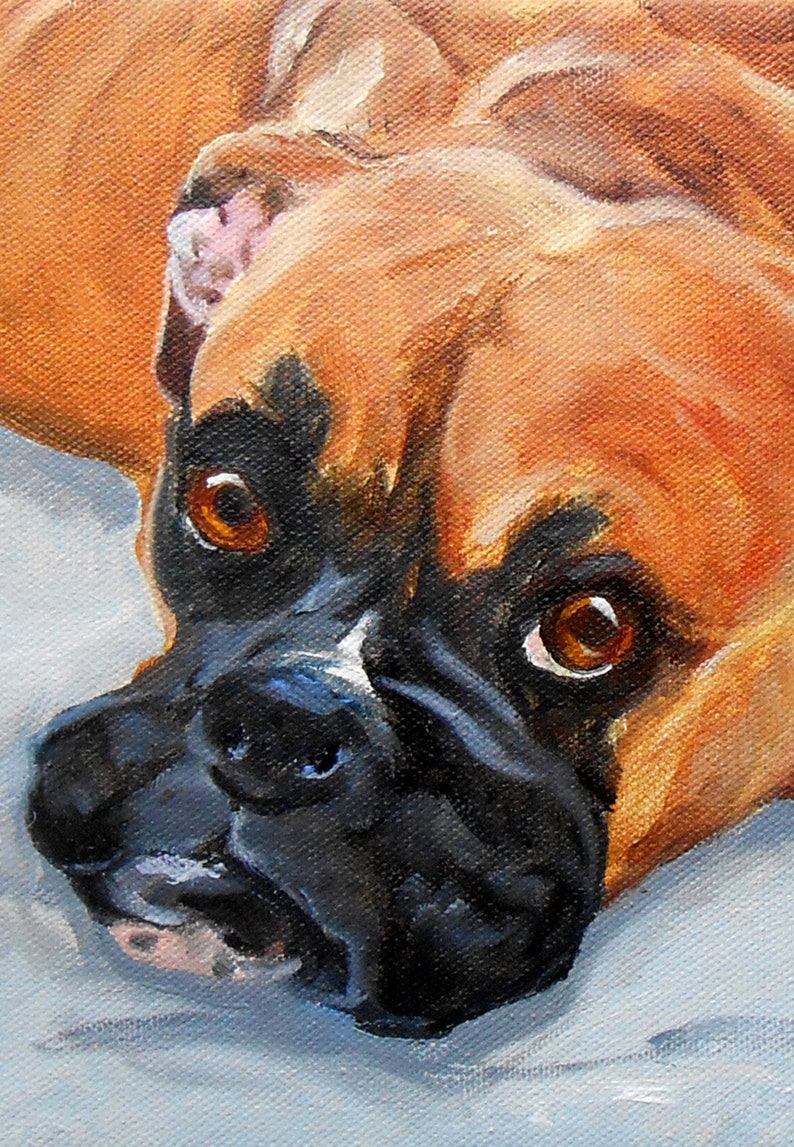 Boxer Dog Oil Painting Portrait 16 X 20