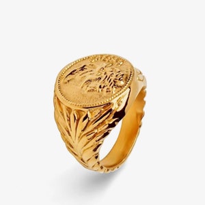Gold Caesar Signet Ring - Vintage Roman Gaius Julius Head Empire Knight ...