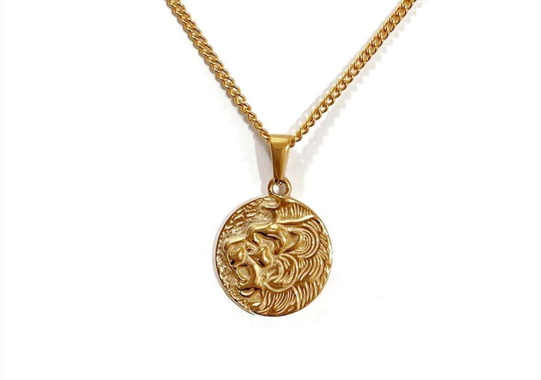 Lion Head Coin Necklace Gold Leo Zodiac Coin Chain Necklace Vintage ...