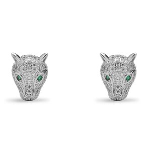 Leopard Head Stud Earrings - Pave Rhinestones Panther Head Shape Stud Earrings - Big Cat, Wild ...