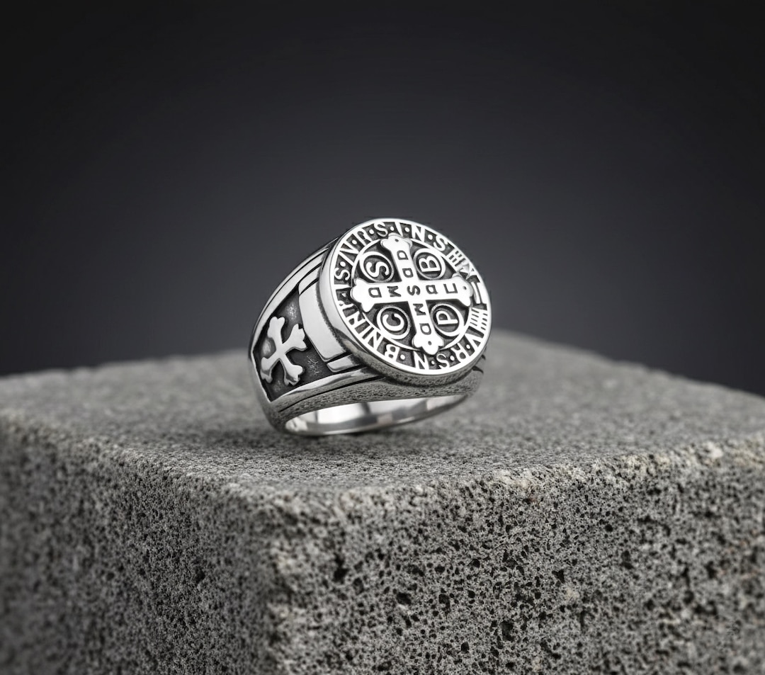 Saint Benedict Cross Signet Ring - Men’s Exorcism Christian Religious ...