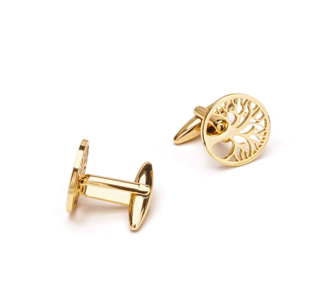 Tree Cufflinks Tree of Life Cuff Links Gold Round Tree Vintage ...