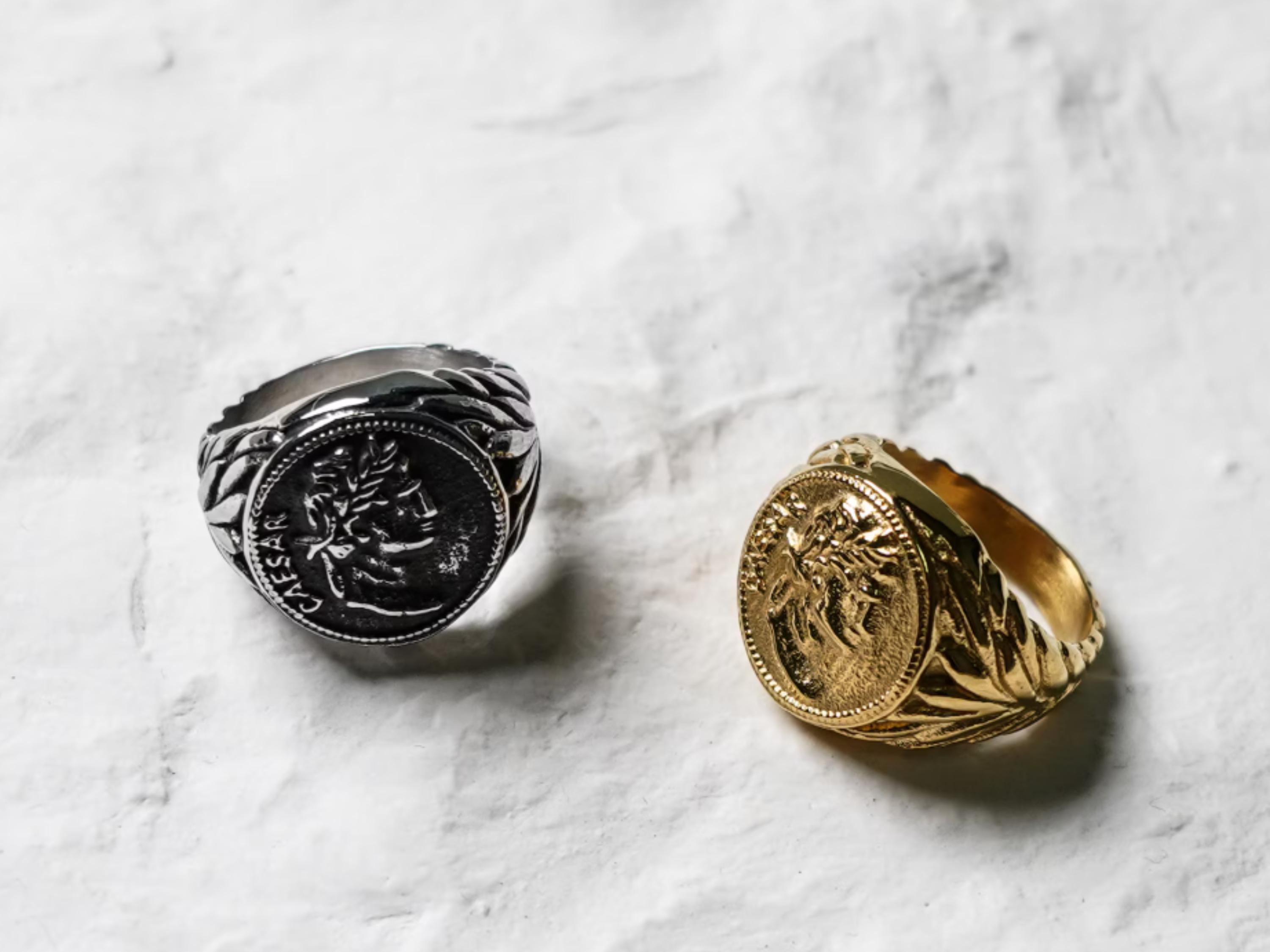 Gold Caesar Signet Ring - Vintage Roman Gaius Julius Head Empire Knight ...