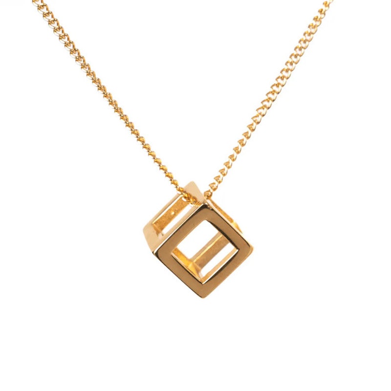Gold Cube Necklace - Etsy