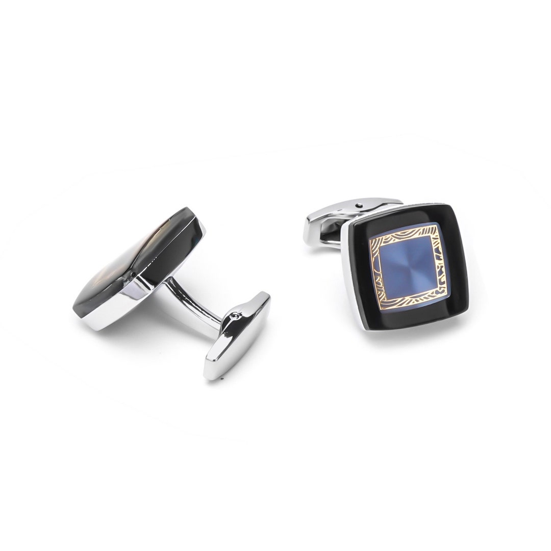 Luxury Square Cufflinks Vertical Pattern Initial Crystal Cuff Links ...