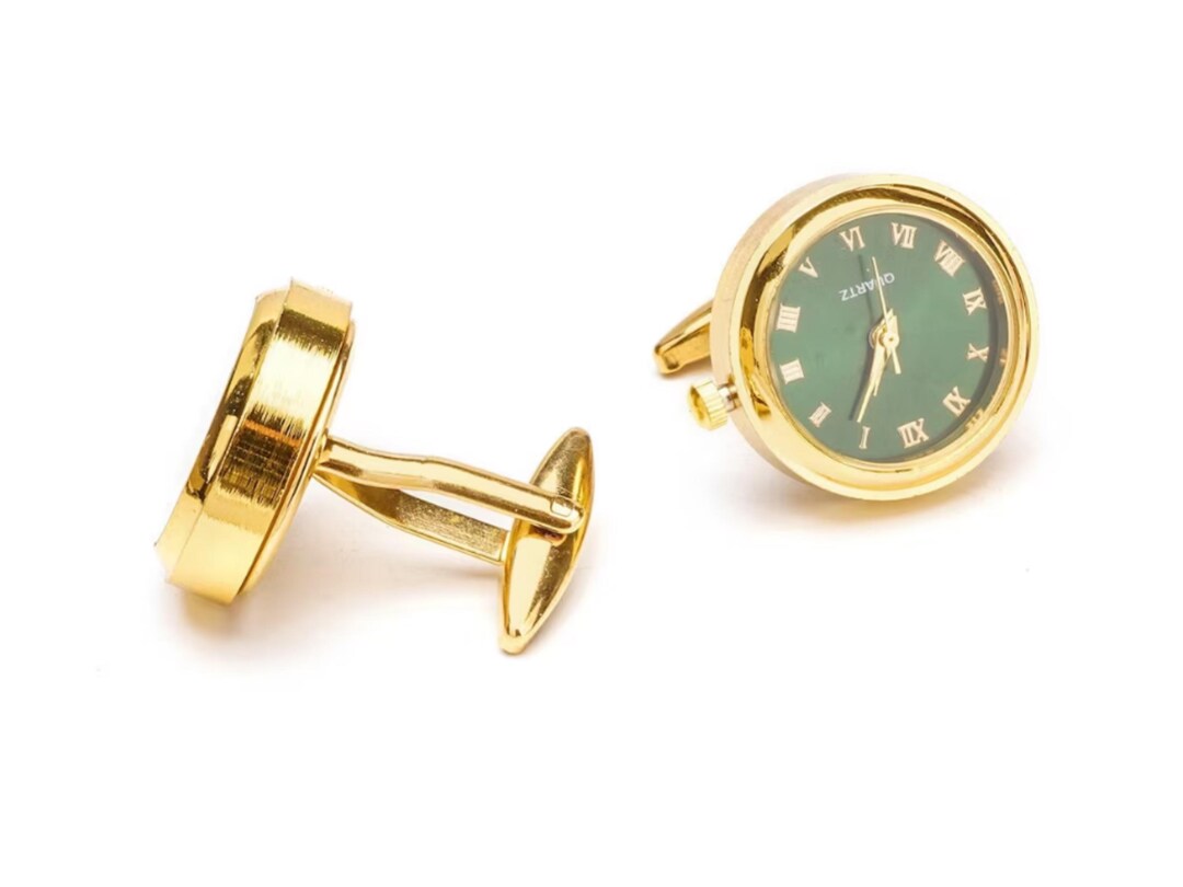 Green Gold Watch Cufflinks Rotating Clock Watch Cuff Links Emerald ...