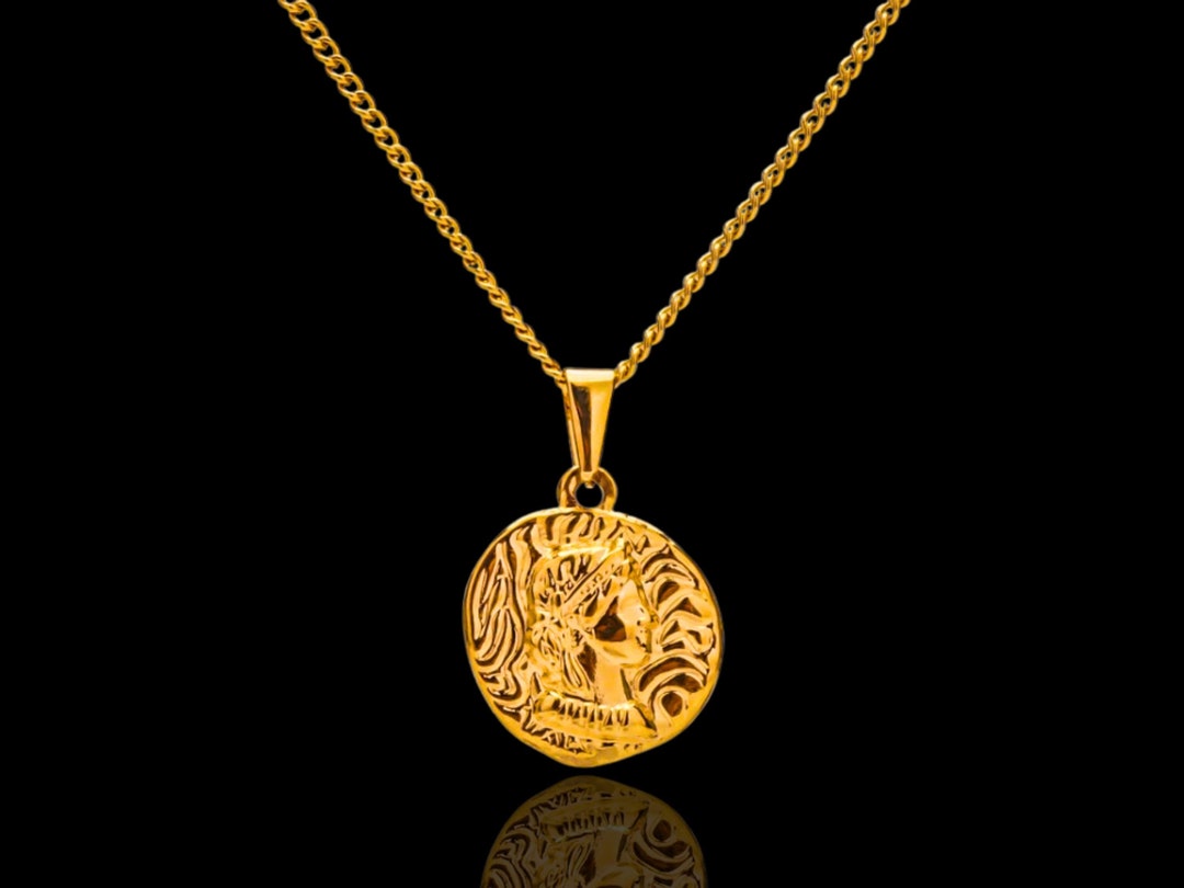 Athena Alexander the Great Coin Necklace, Gold Retro Roman Imperial ...