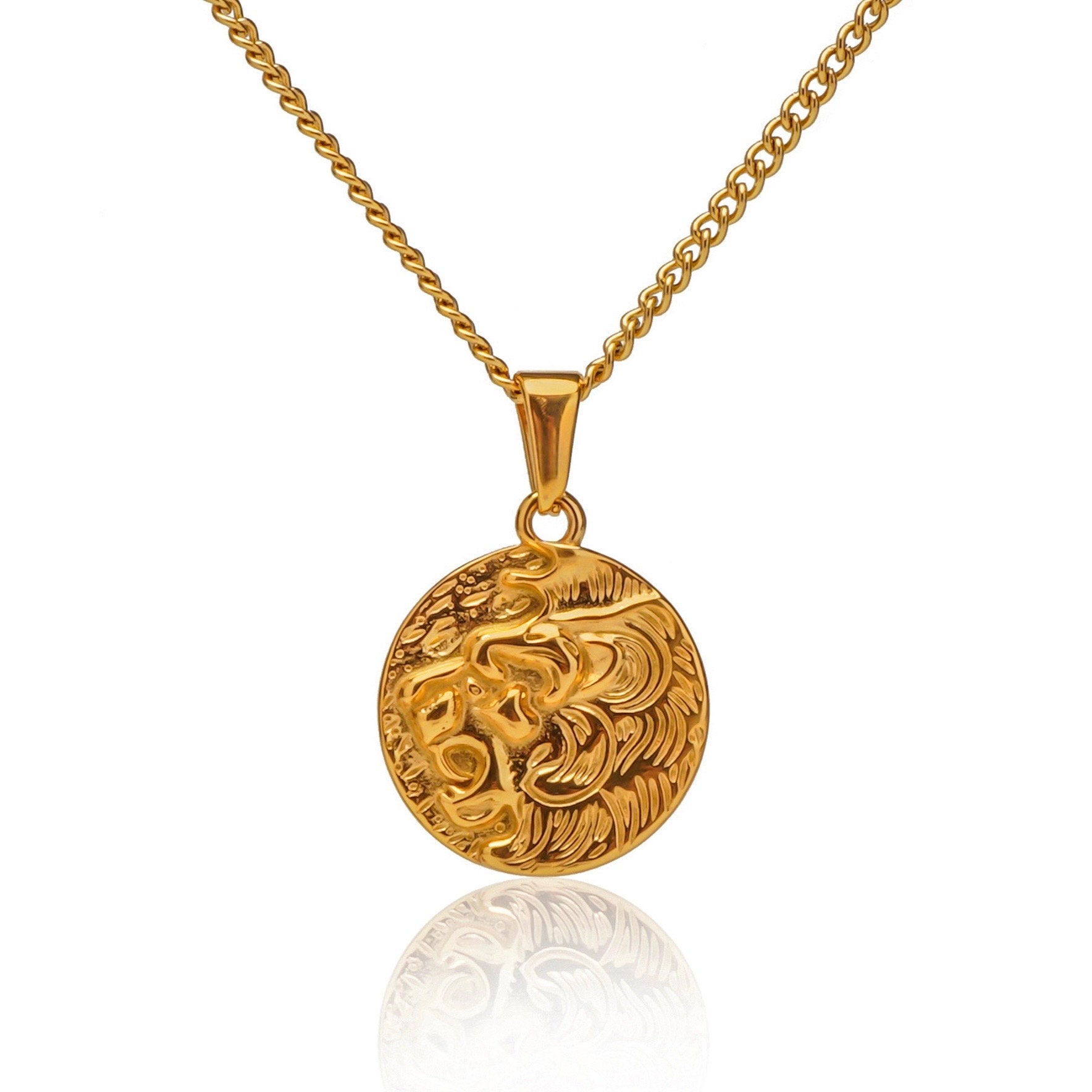 Lion Head Coin Necklace Gold Leo Zodiac Coin Chain Necklace Vintage ...