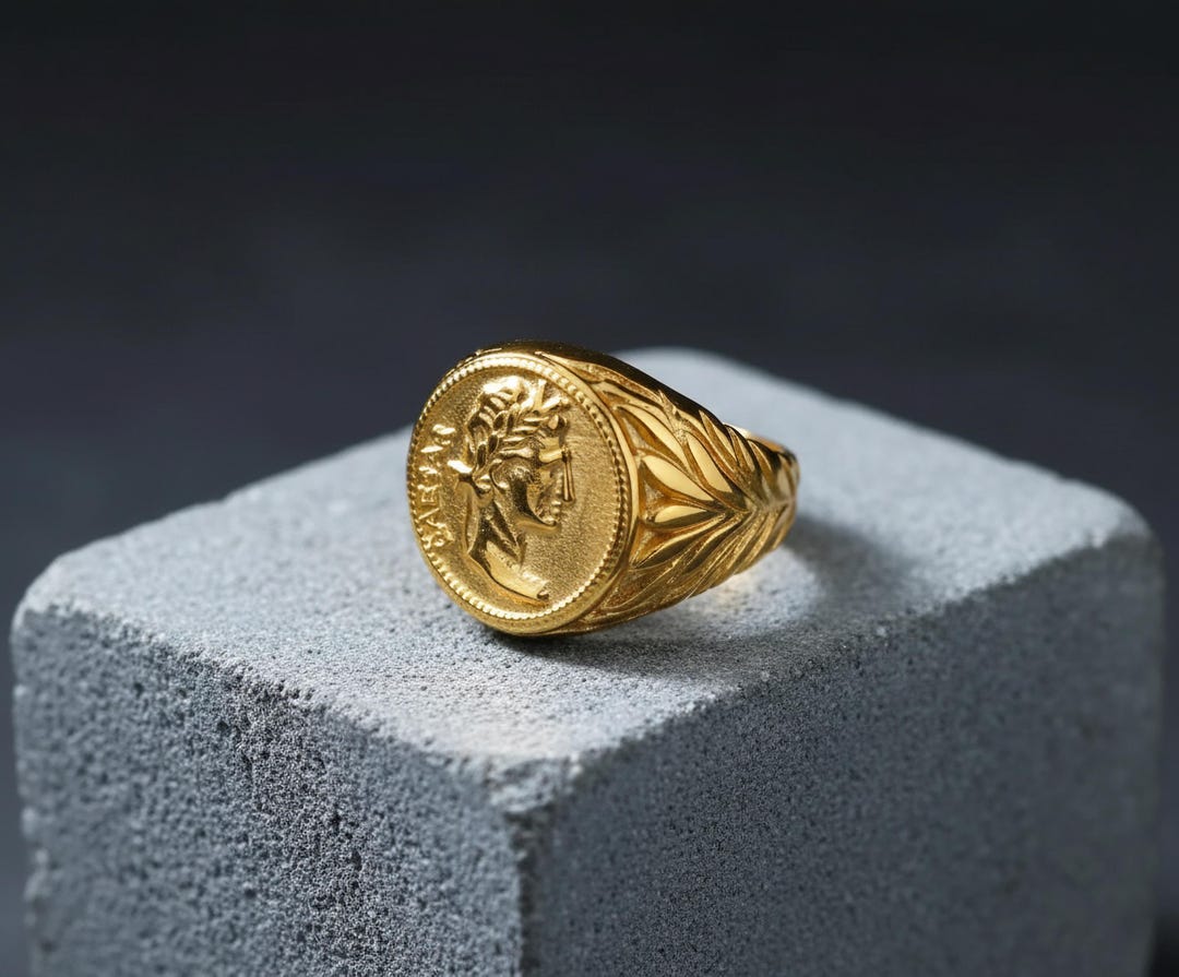 Gold Caesar Signet Ring - Vintage Roman Gaius Julius Head Empire Knight ...
