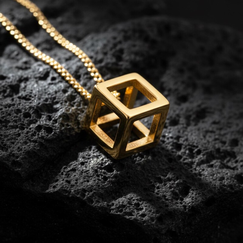 Gold Cube Necklace - Etsy