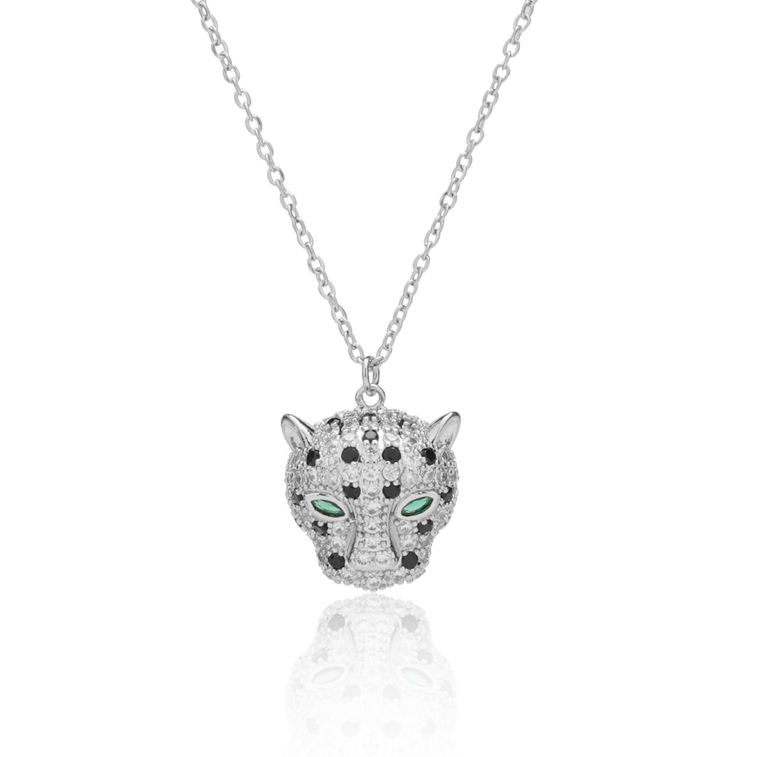 Crystal Leopard Head Necklace/ Panther Head Green Eyes Necklace/ Wild ...