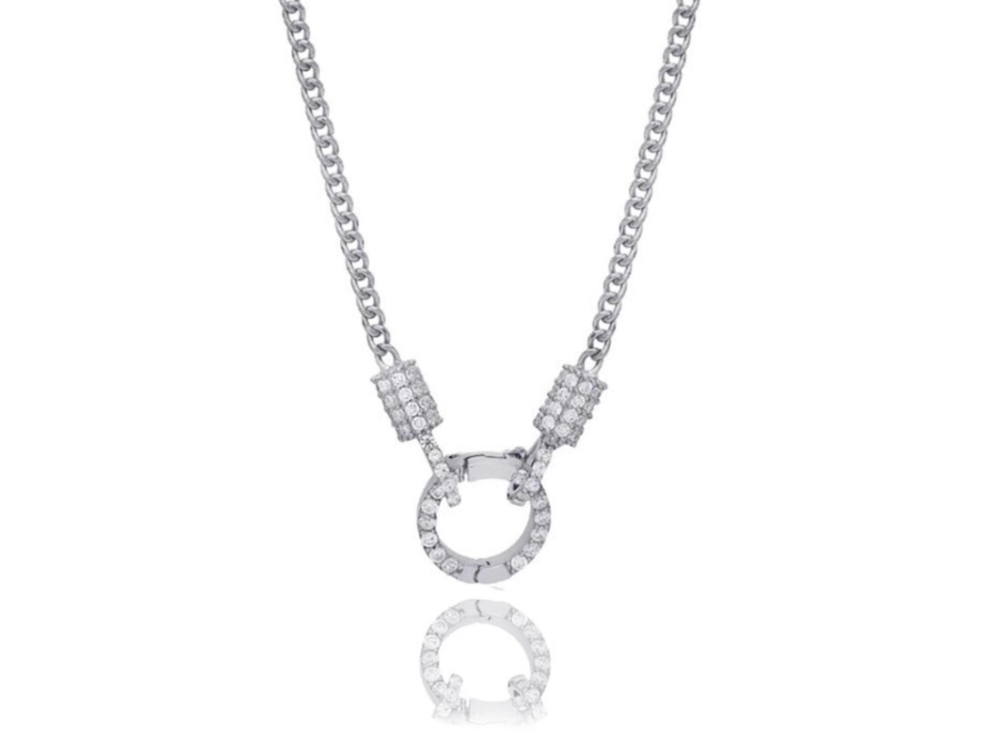 Silver Handcuff Circle Necklace\ Hand Cuff Circle Round Ring Gemstone ...