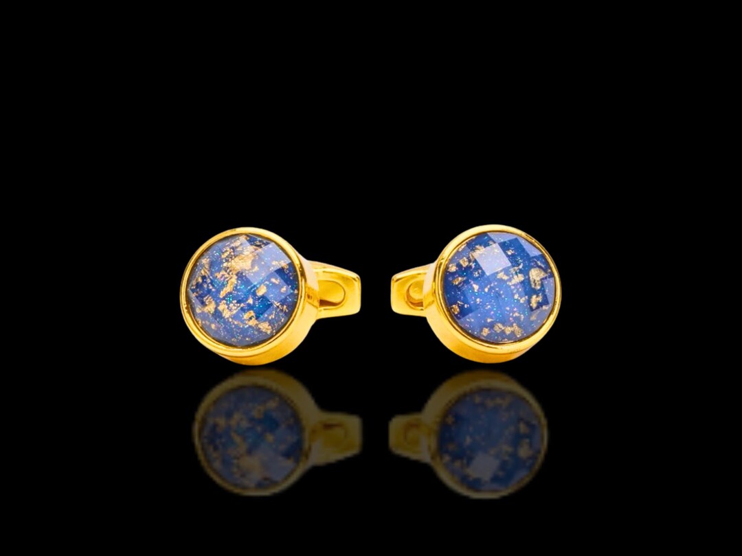 Creative Blue Starry Sky Cufflinks, Luxury Blue Gold Groomsmen Wedding ...