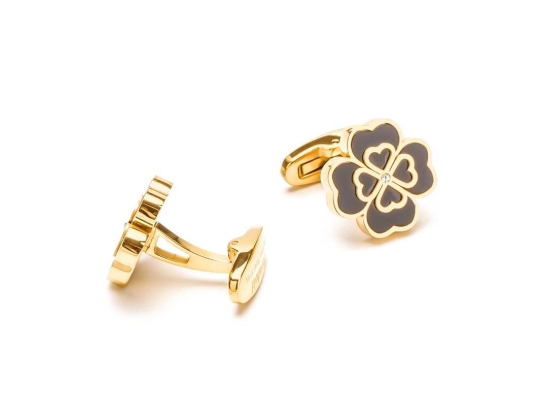 Gold Leaf Clover Cufflinks| Vintage Flower Shaped Initial Men’s Cuff ...