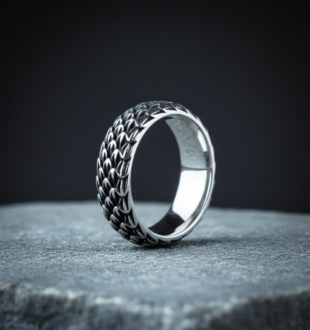 Dragon Scale Ring, 316L Stainless Steel Norse Band, Viking Men’s ...