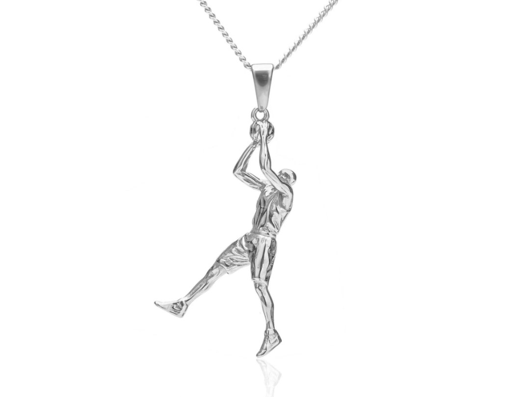 Basketball Player Pendant Necklace Silver Men's Playing Basketball ...