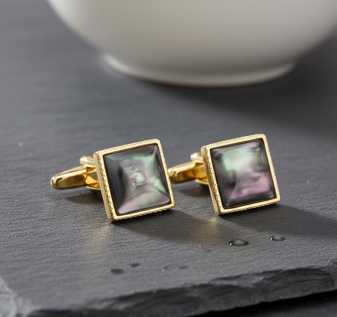 Square Galaxy Crystal Cufflinks, Vintage Black Shell Gold-plated Men’s ...