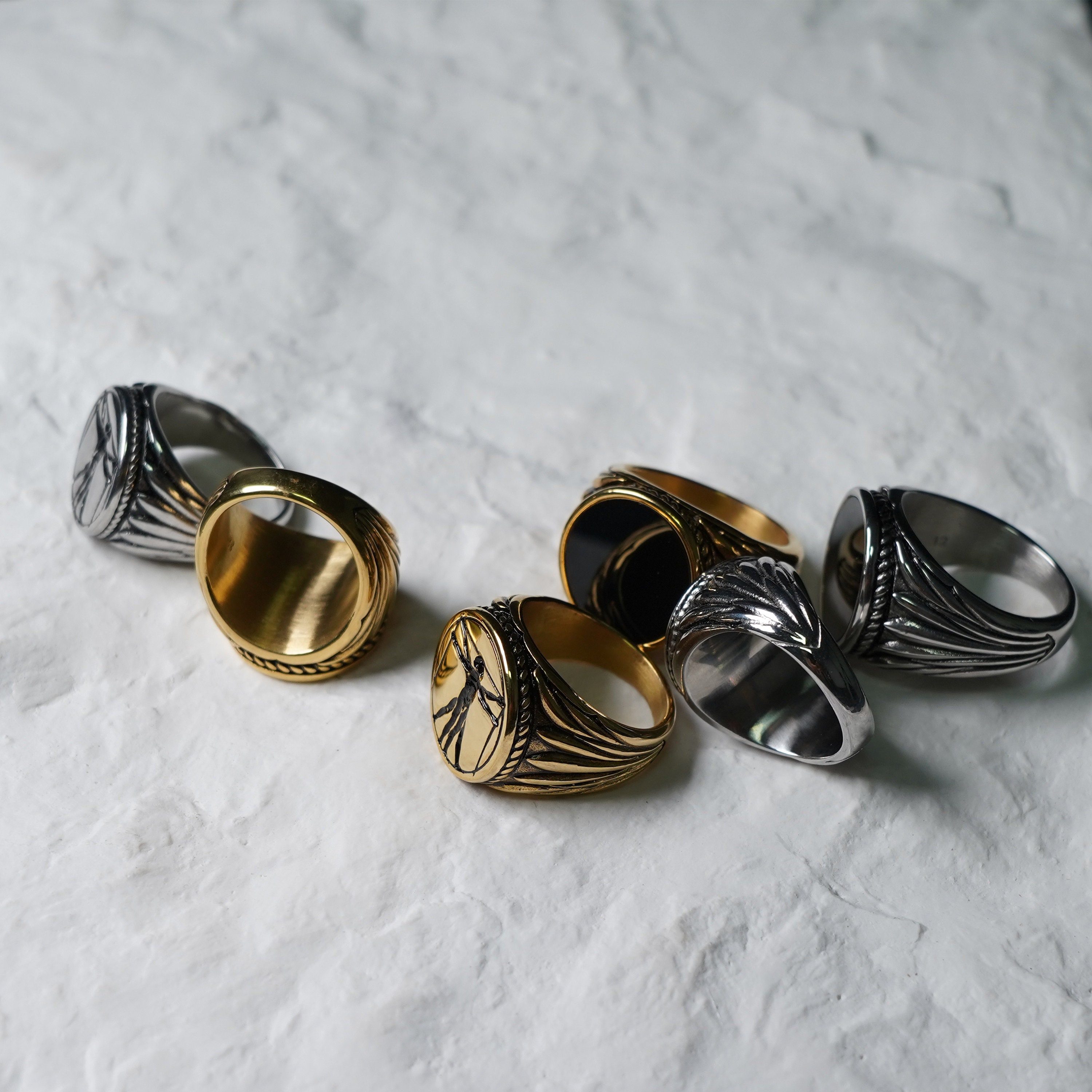 Vitruvian Men Signet Ring, Leonardo Da Vinci Statement Ring, Men Da ...