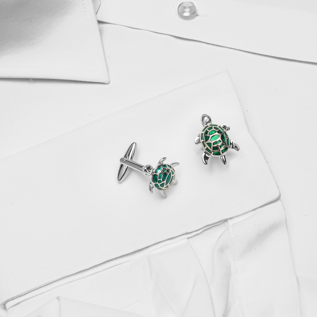 Tortoise Cufflinks, Sea Turtle Green Cuff Links, Silver Mens Initial ...