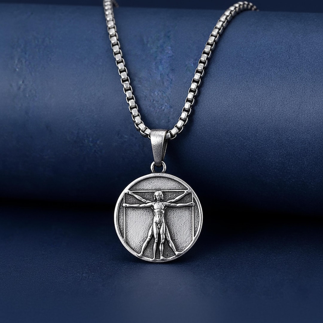 Silver Vitruvian Man Pendant Necklace: Renaissance Art Gift - Etsy