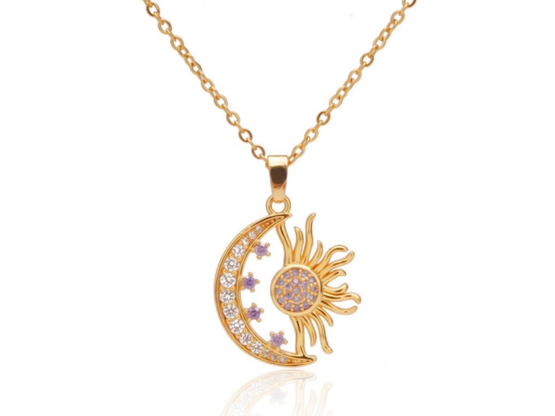 Gold Sun Moon Necklace - Solar Eclipse Charm - Astrology Celestial ...
