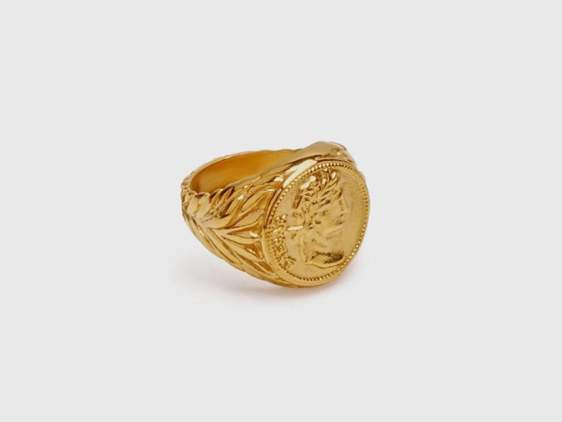 Gold Caesar Signet Ring - Vintage Roman Gaius Julius Head Empire Knight ...