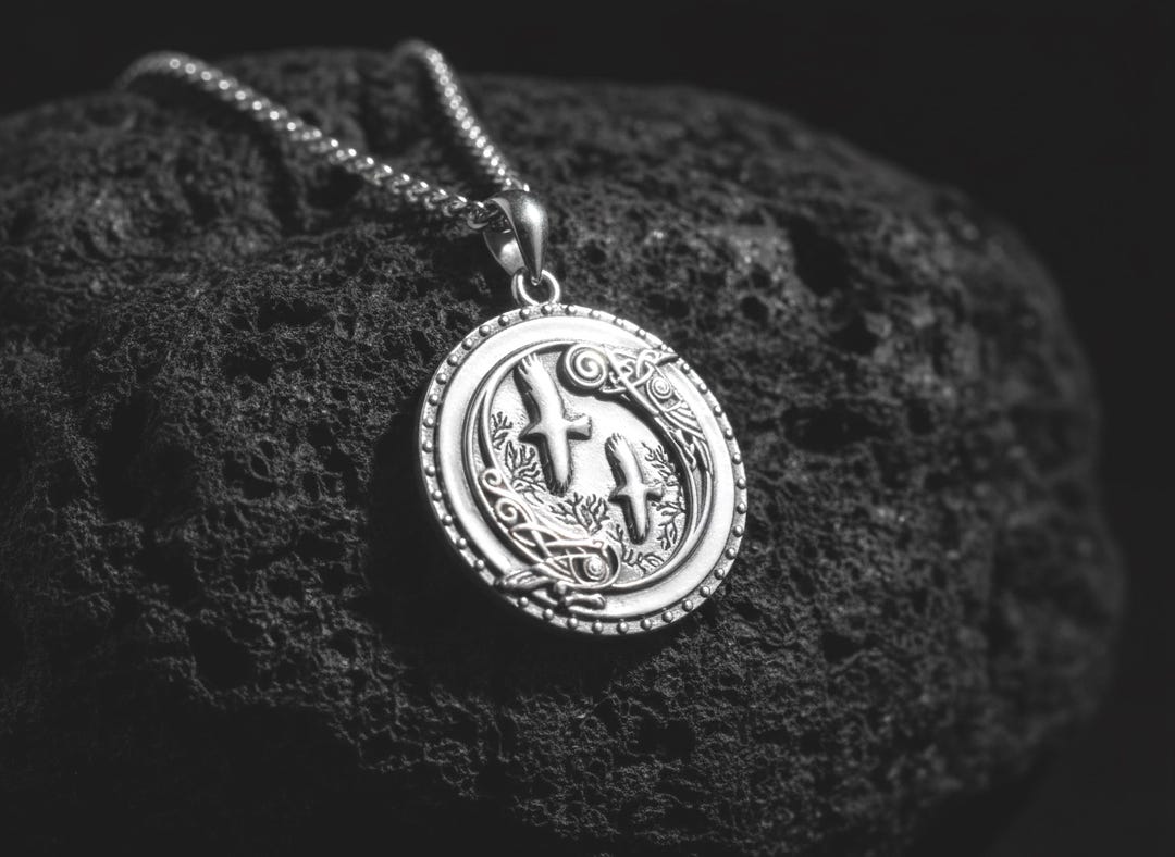 Sterling Silver Viking Raven Pendant Necklace: Witchy Forest Medallion ...