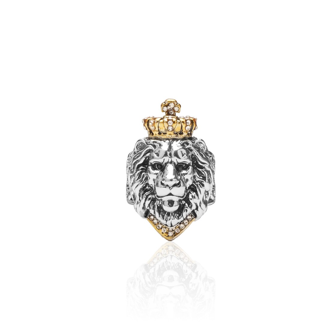 Lion King Mens Ring/ Crowned Lion King Signet Ring/ Vintage Lion Head ...