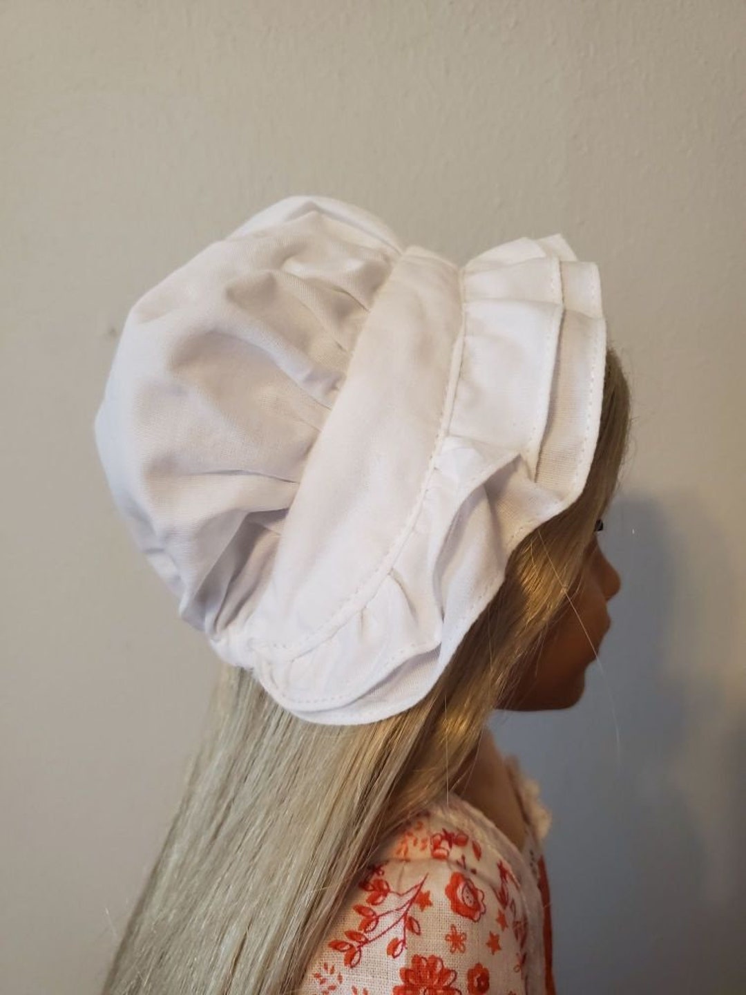 Colonial Round Eared Cap With Double Ruffle for American Girl and 18 ...