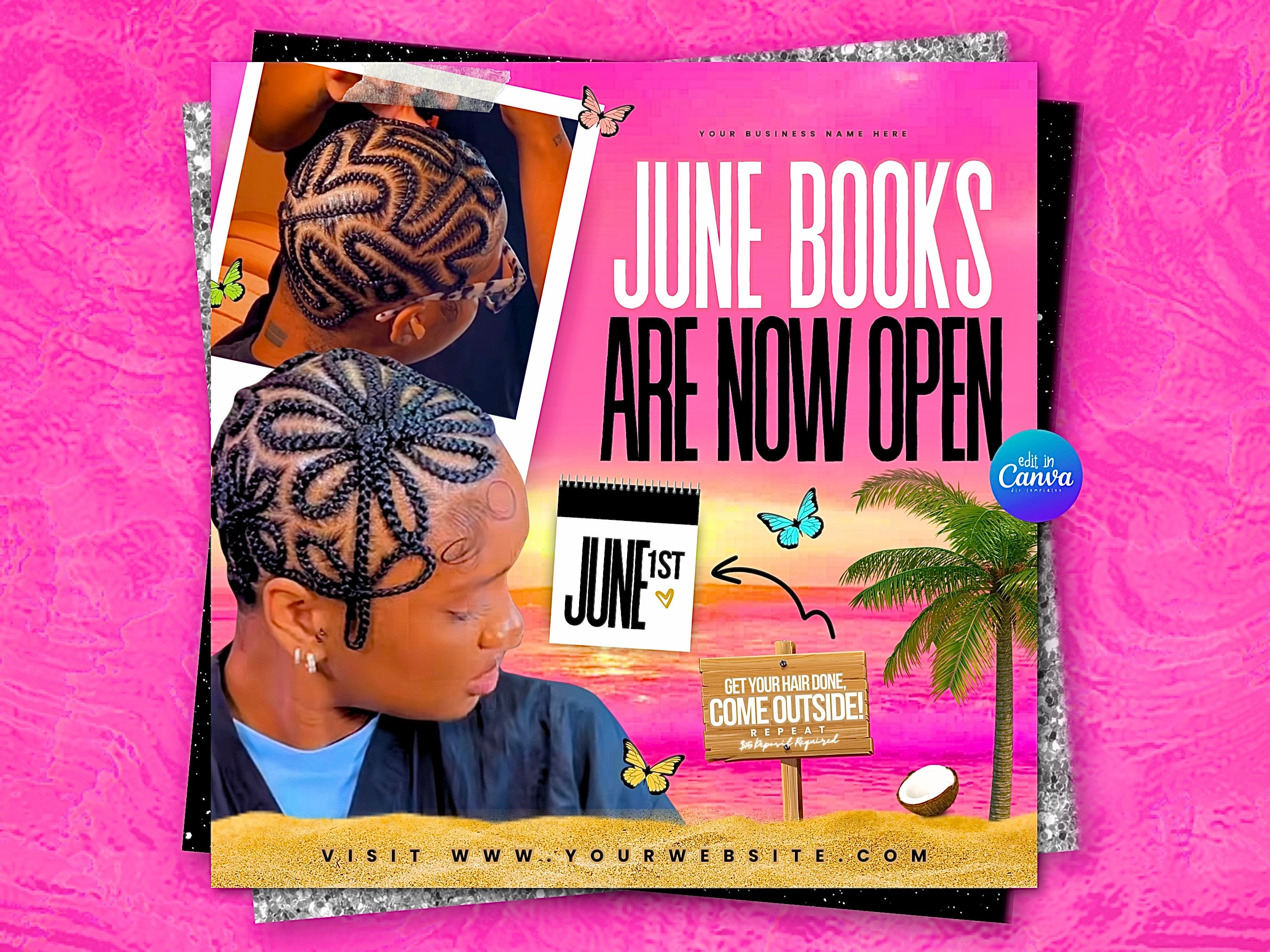 June Booking Flyer, June Bookings Hair Braid Makeup MUA Lash Locs Wig ...