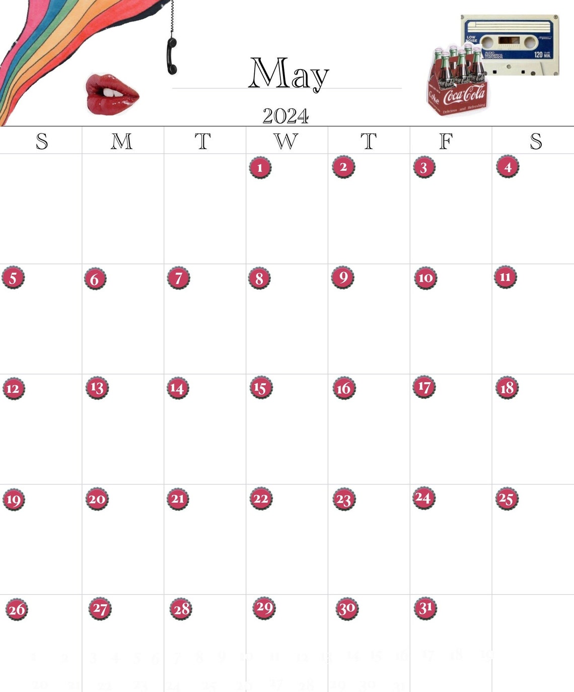 2024 Retrogirl Digital Calendar Goodnotes Compatible Aesthetic Template ...