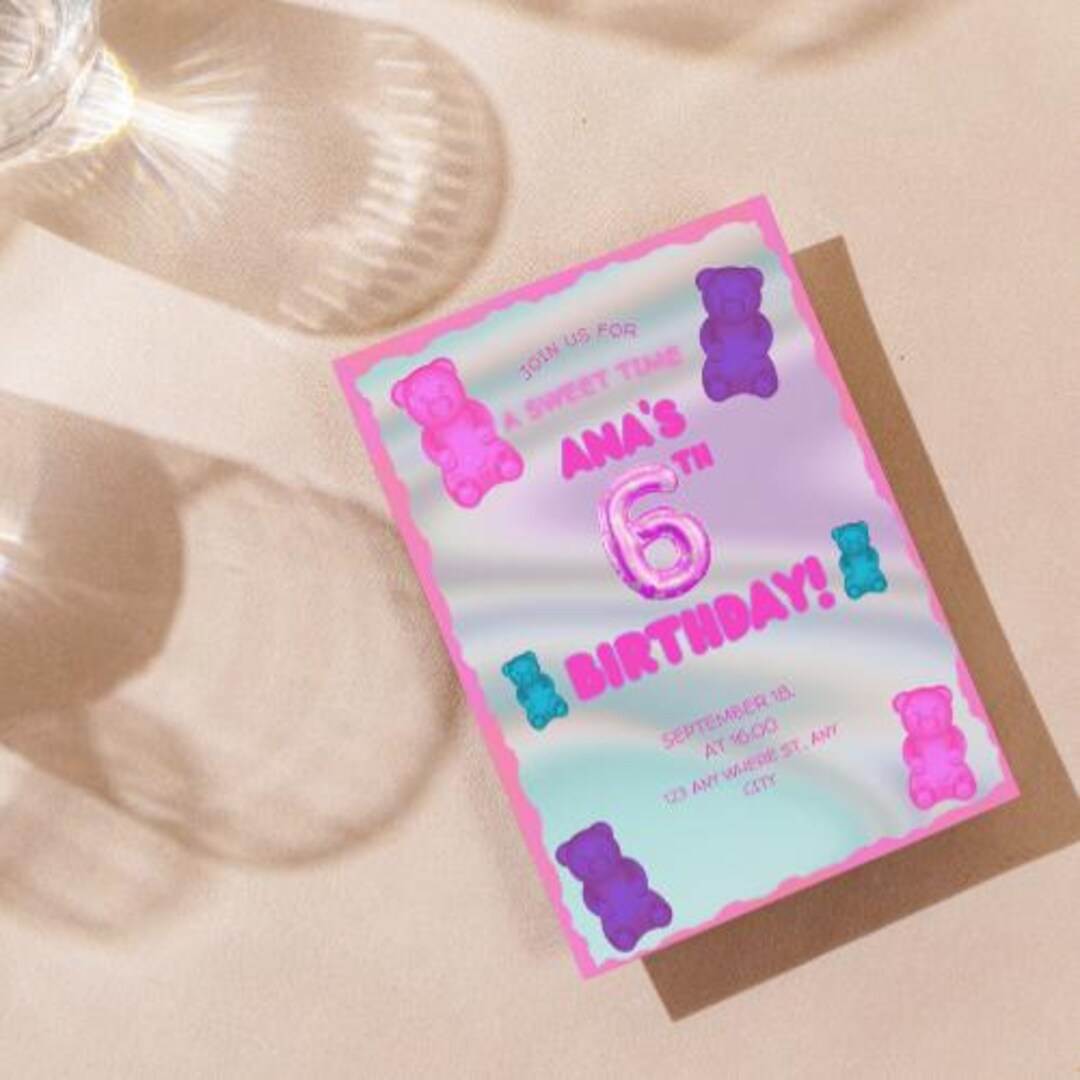 Gummy Bear Birthday Invitation: Candy Theme, Editable Template (digital ...