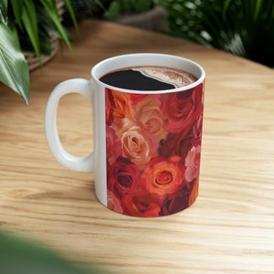 Red, Pink & Orange Watercolor Roses Coffee Mug, Cottage Core Coffee Mug ...