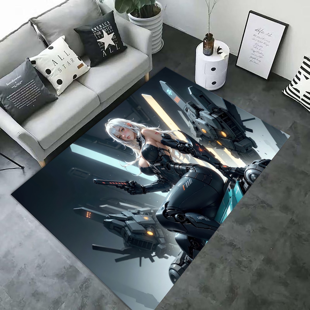 Anime Cyber Girl Printed Rug, AI Design Anime Girl, Wall Tapestry ...