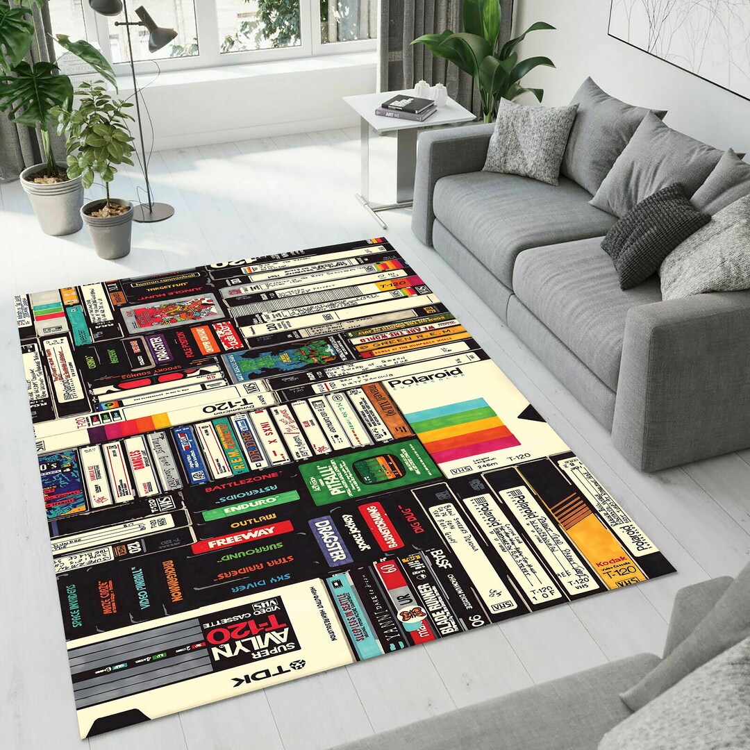 Nostalgic Retro Style Rug, Vhs Case Themed Horror Movie Room Rug, Home ...