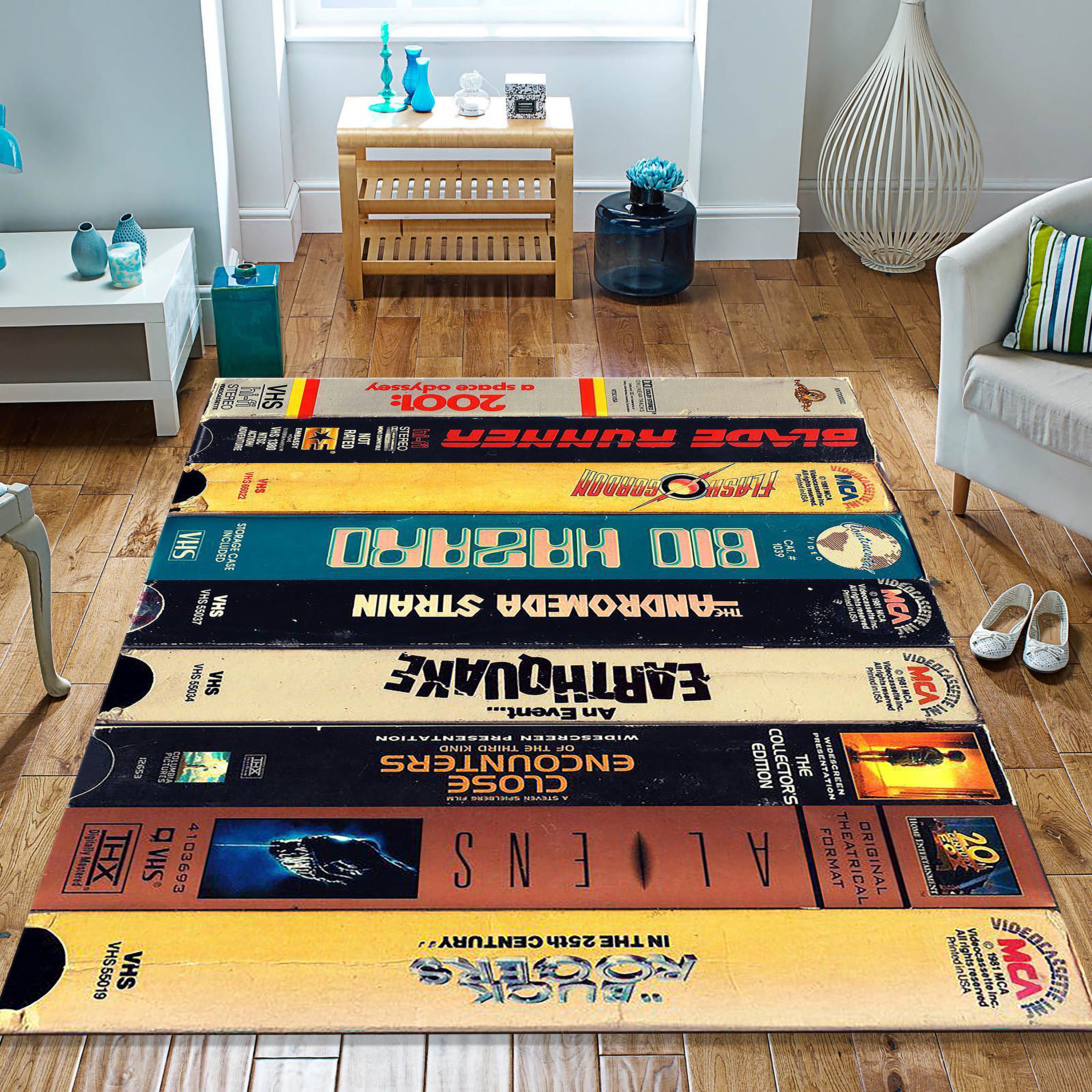 Nostalgic Retro Style Rug, Vhs Case Themed Horror Movie Room Rug, Home ...