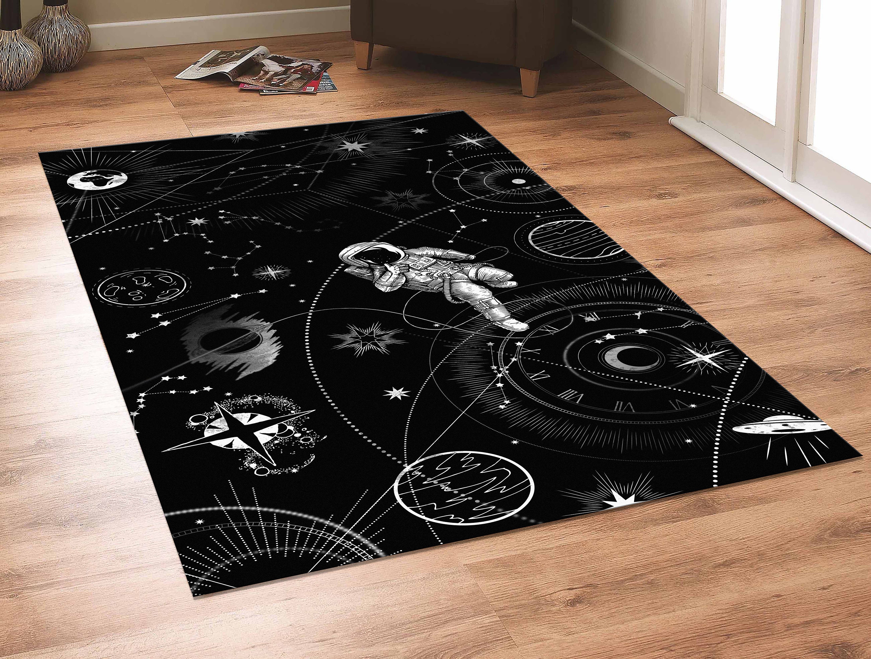 Astronaut and Space Themed Carpet, Astronaut in Space, Planet and Stars ...