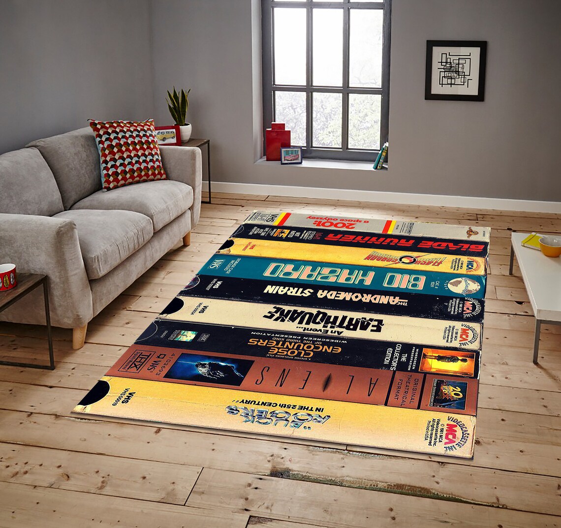 Nostalgic Retro Style Rug, Vhs Case Themed Horror Movie Room Rug, Home ...