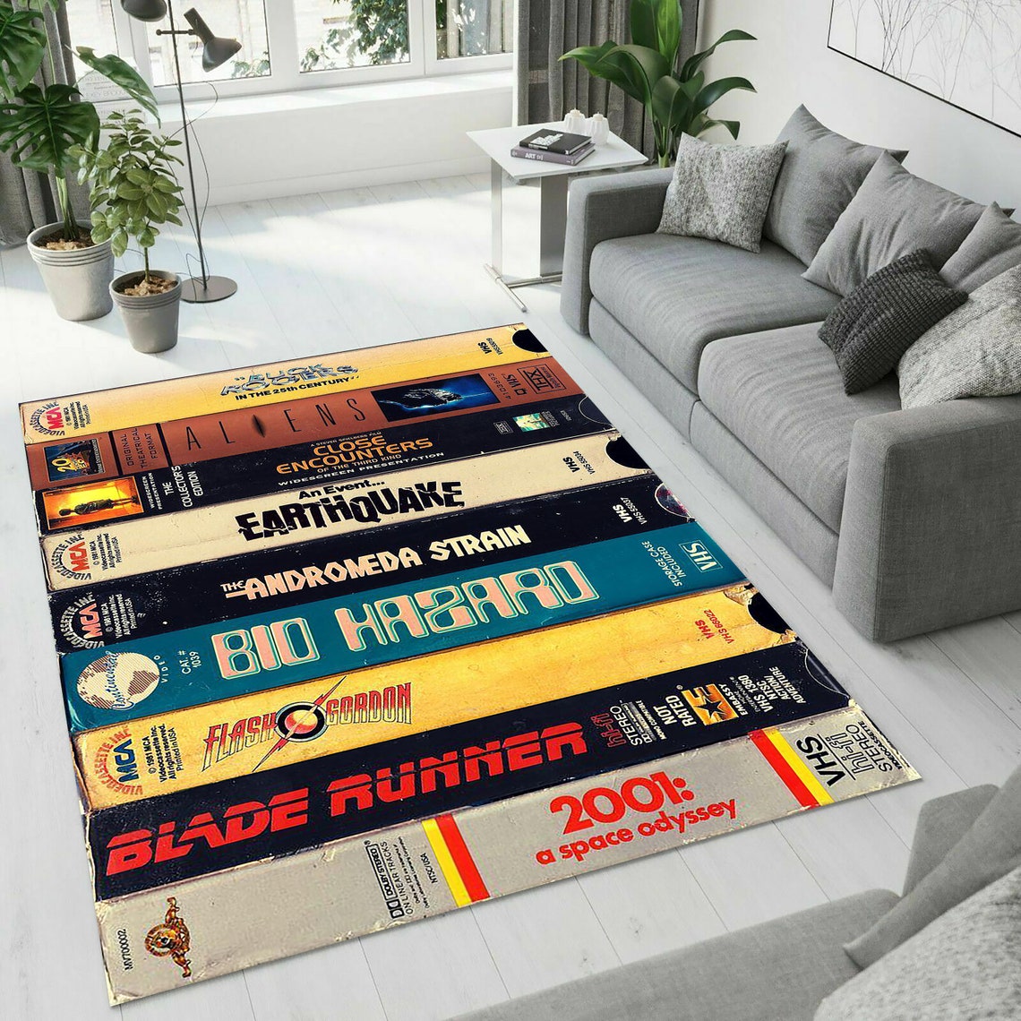 Nostalgic Retro Style Rug, Vhs Case Themed Horror Movie Room Rug, Home ...