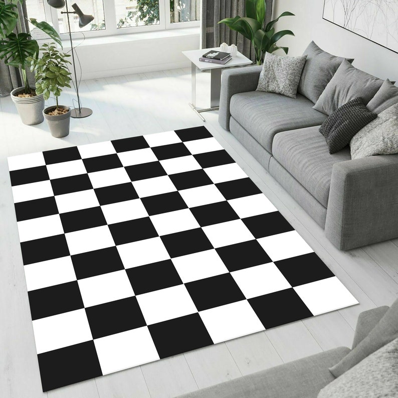 Chess Checkered, Nostalgic Retro Style Rug, 80's Themed, 90's Room Rug ...
