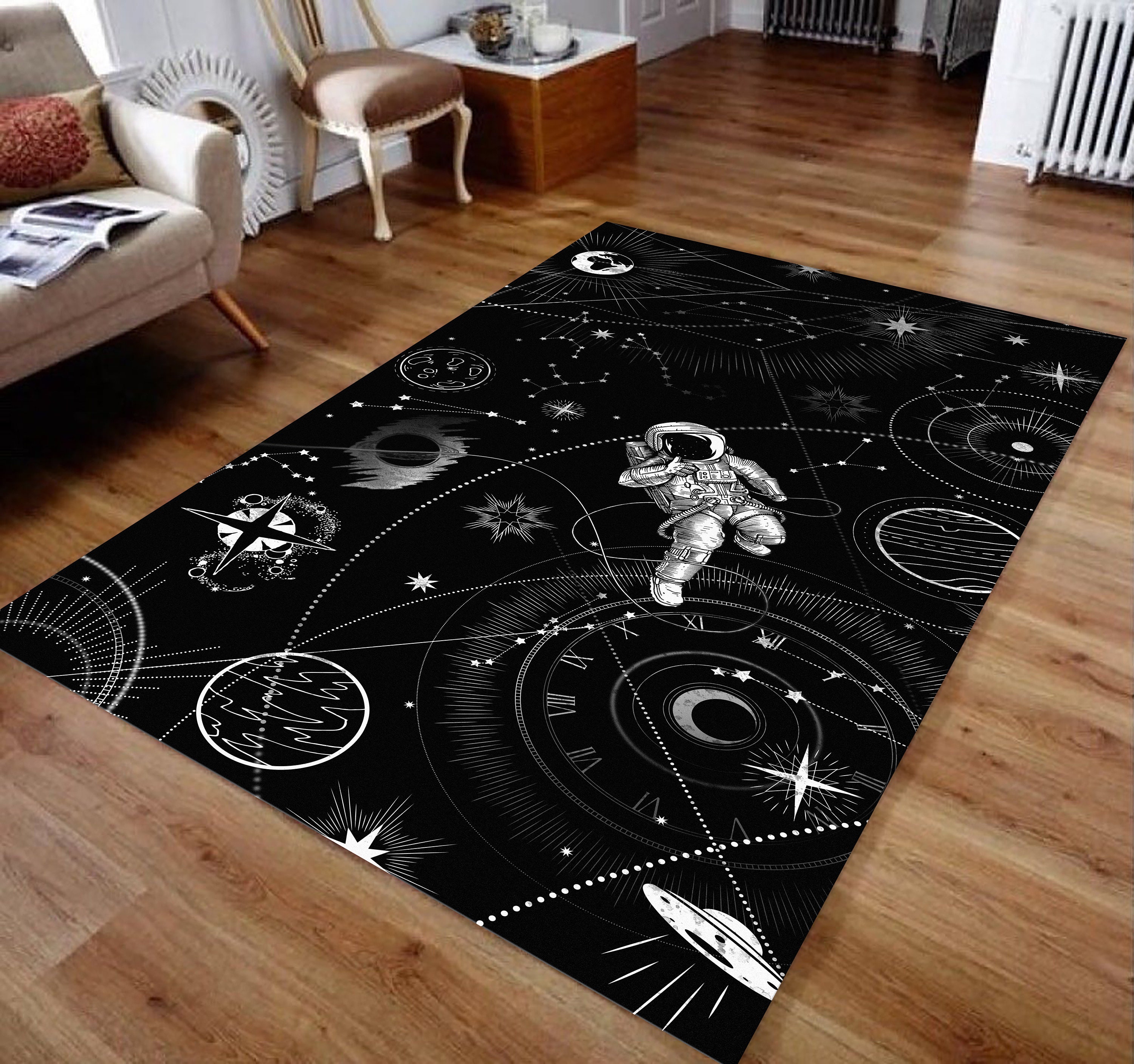 Astronaut and Space Themed Carpet, Astronaut in Space, Planet and Stars ...